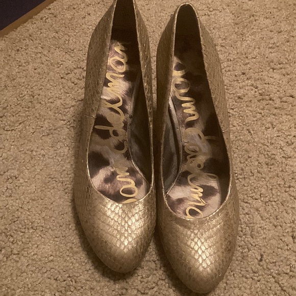 Sam Edelman | Shoes | Sam Edelman Gold Snakeskin Leather High Heel ...